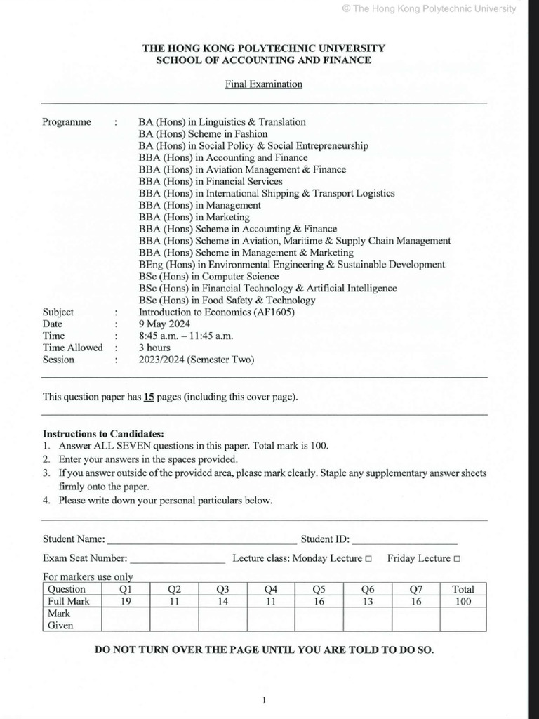 Past Exam Paper Af1605 | PDF