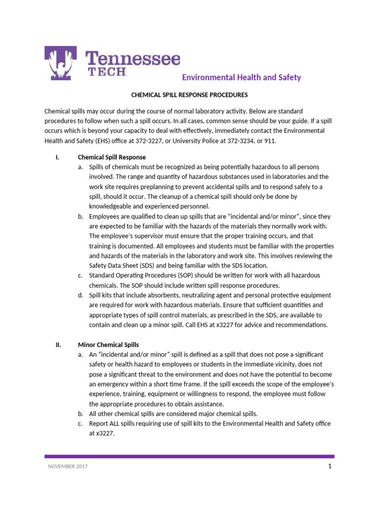Chemical Spill Response Sop | PDF | Occupational Safety And Health | Workplace