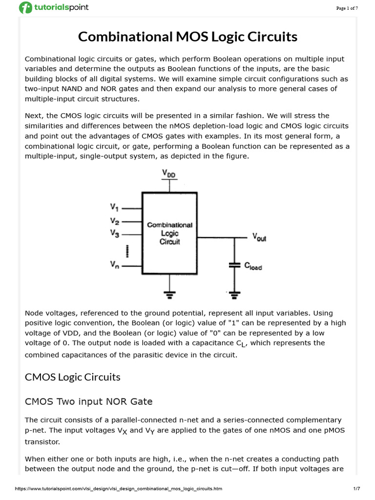 Combinational MOS Logic Circuit Design | PDF | Logic Gate | Cmos