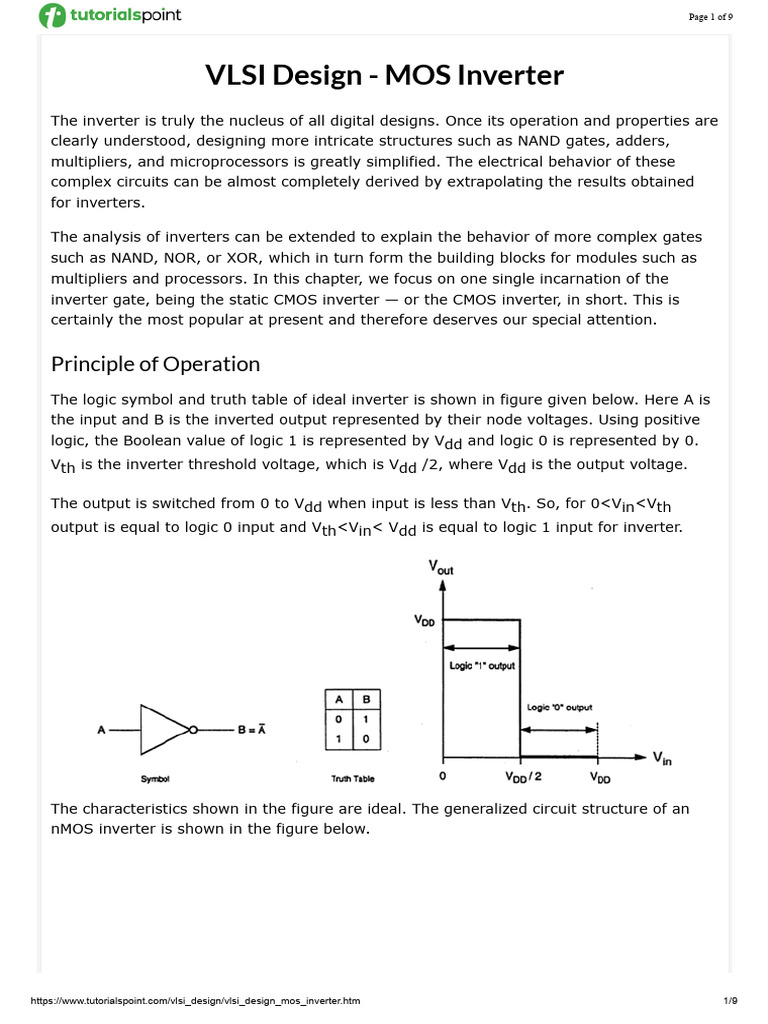 VLSI Design IV - MOS Inverter | PDF | Cmos | Logic Gate