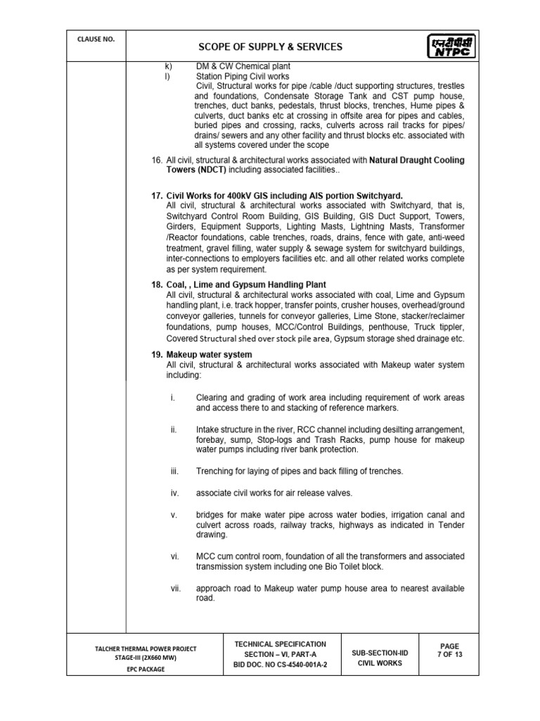 Talcher Thermal Power Project EPC Specs | PDF | Sanitary Sewer