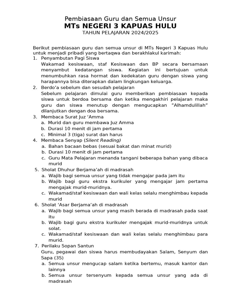 Program Pembiasaan Guru | PDF
