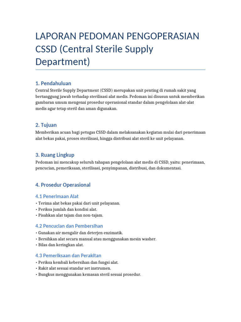 Pedoman Operasional CSSD Rumah Sakit | PDF