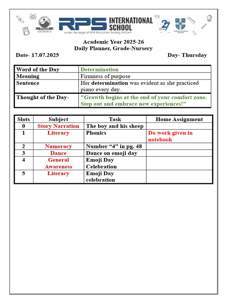 Nursery Daily Home Assignment-23 | PDF