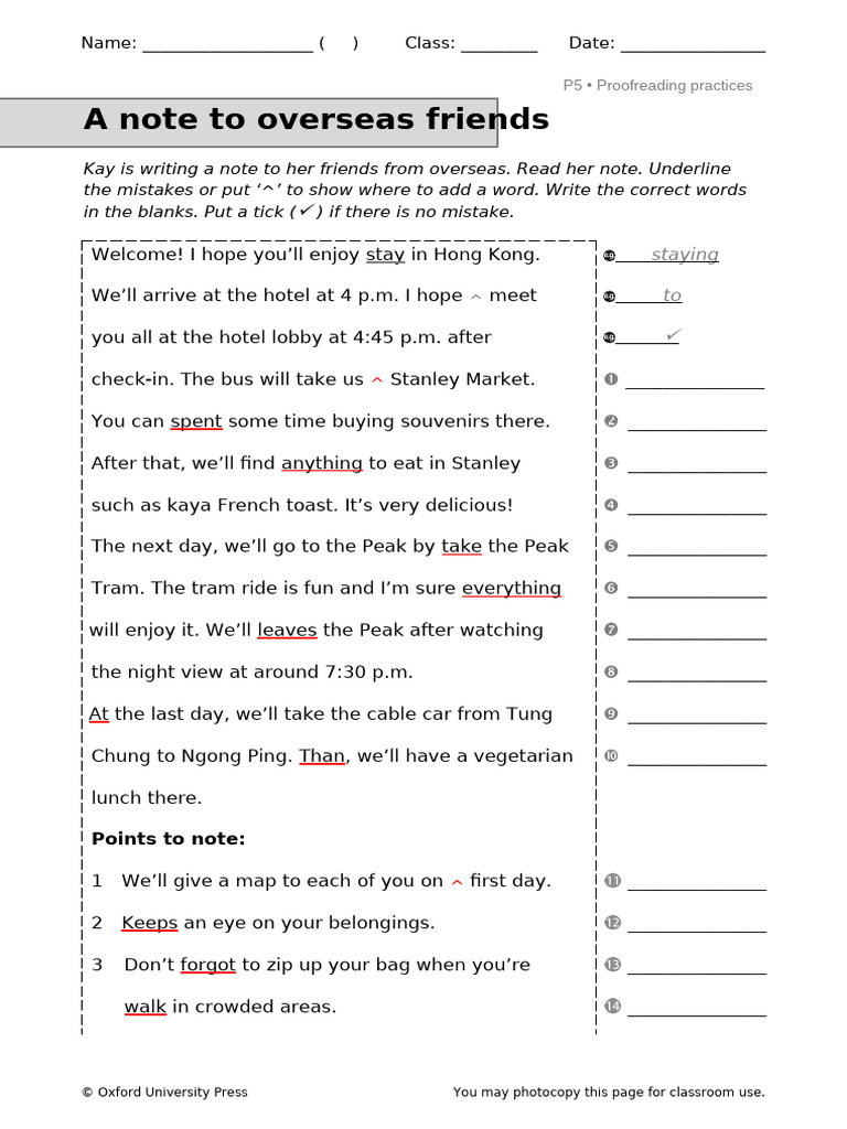 Primary 5 Proofreading Exercise | PDF