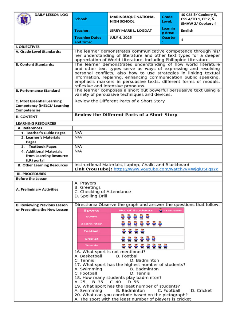 ENG-10 Q1 Review The Parts of A Short Story | PDF | Learning | Plot ...