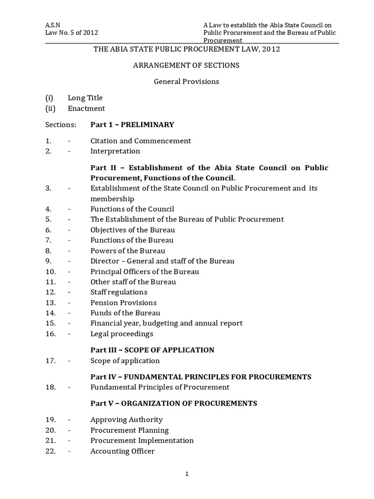 Abia State Public Procurement Law 2012 | PDF | Procurement | Bankruptcy