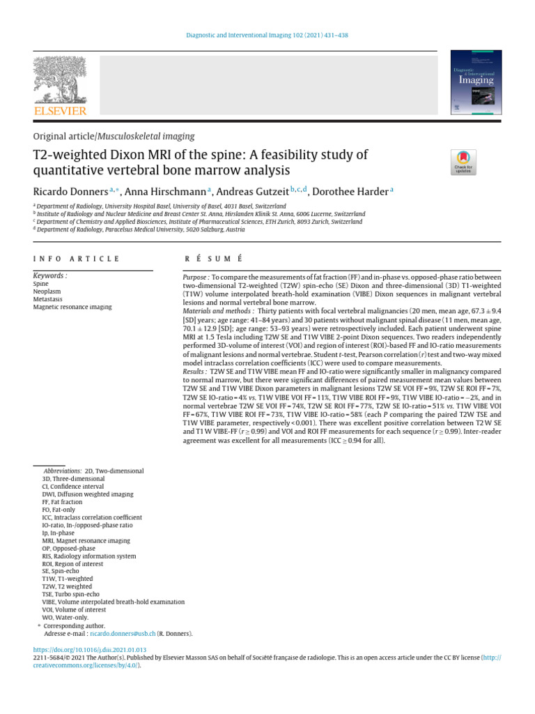 T2 Weighted Dixon MRI of The Spine A Feasibility ST - 2021 - Diagnostic ...