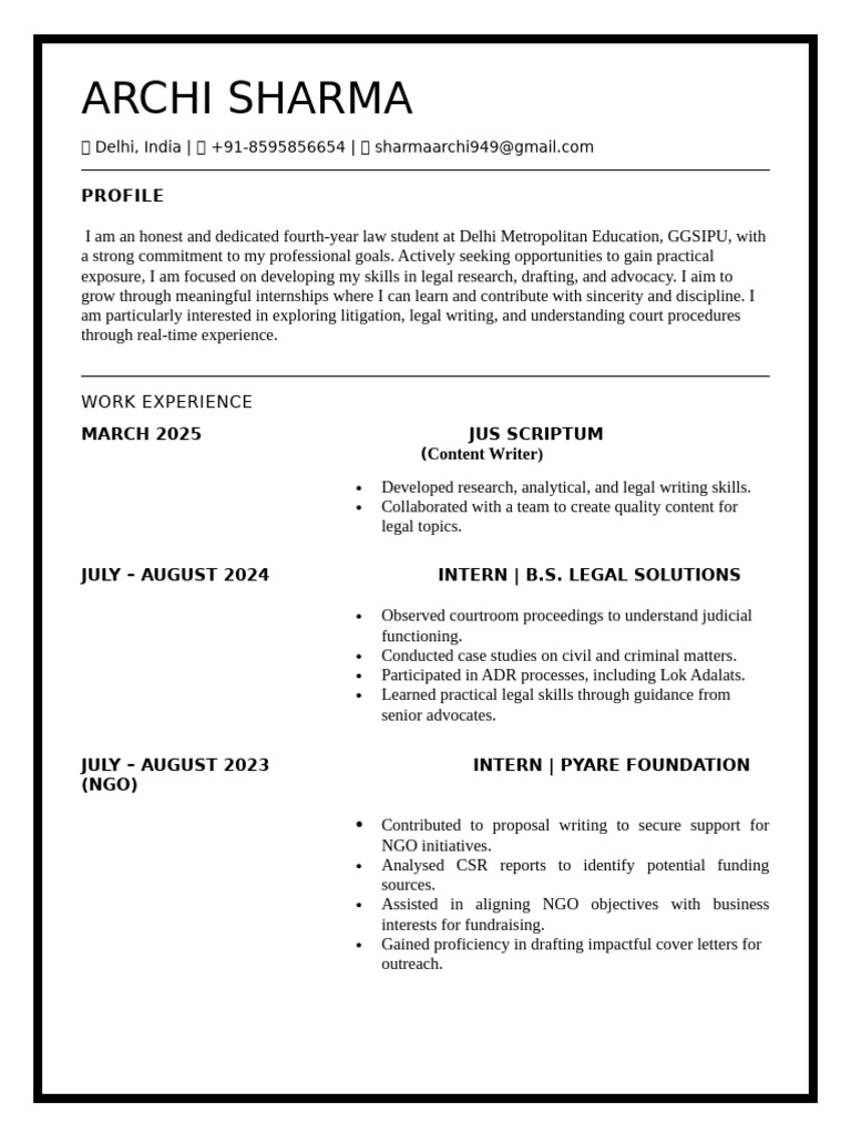Archi Sharma .Law. CV PDF | PDF