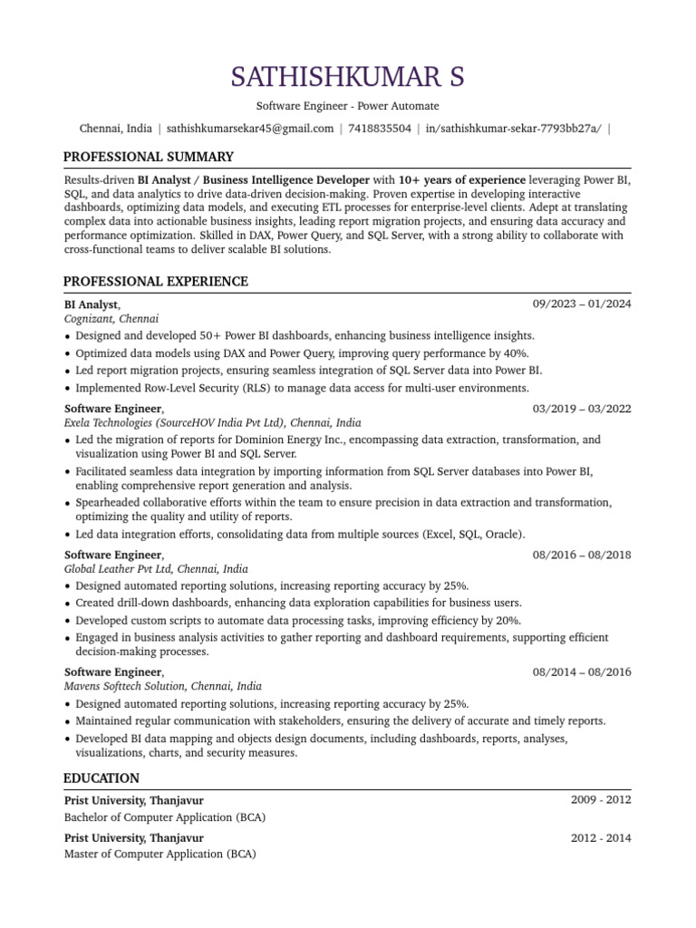 Sathishkumar Sekar Power Automate Resume | PDF | Business Intelligence ...