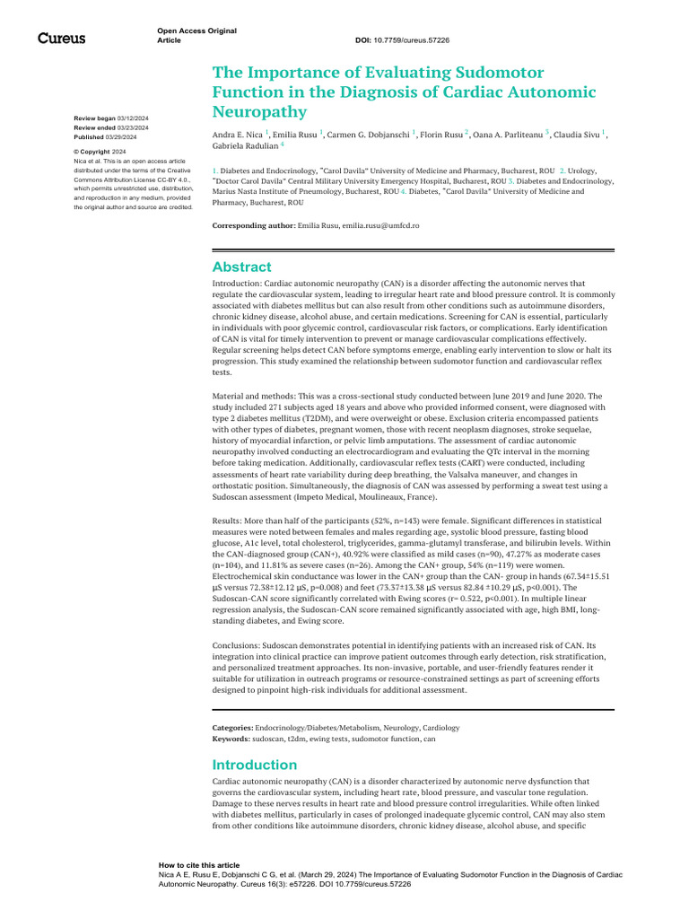 The Importance of Evaluating Sudomotor | PDF | Diabetes | Heart