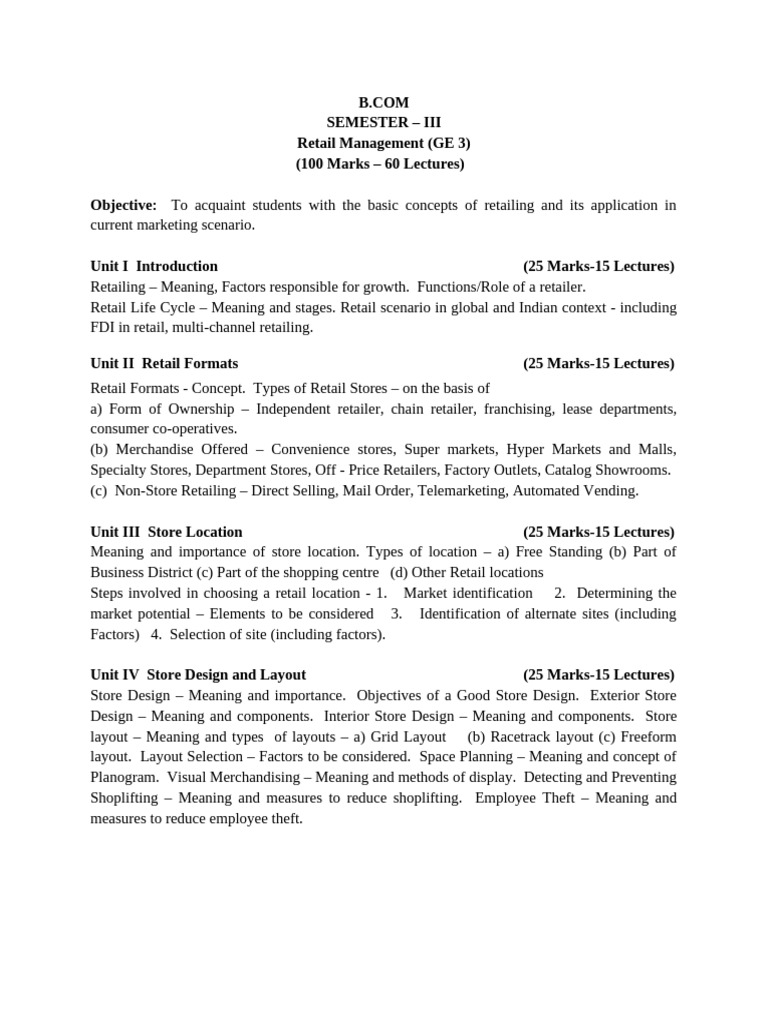 Retail Management Overview for Students | PDF | Retail | Retailing