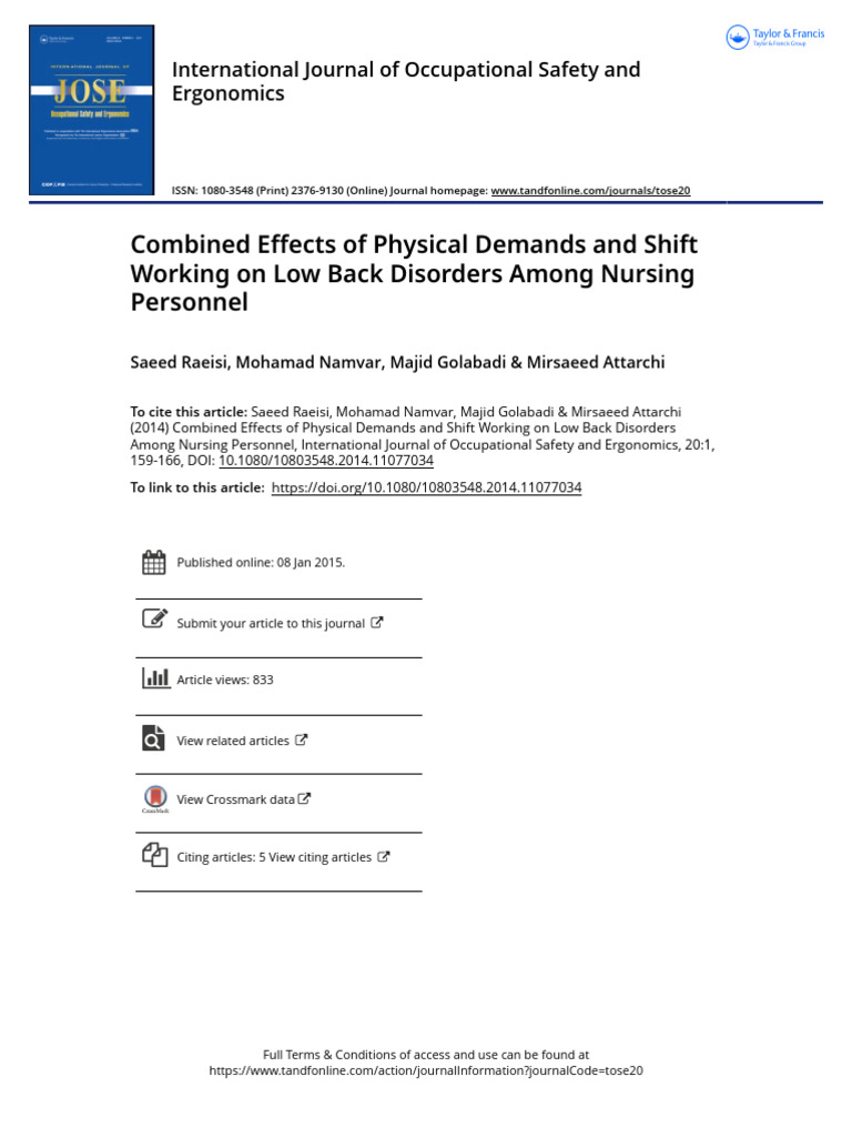 Combined Effects of Physical Demands and Shift Working On Low Back ...