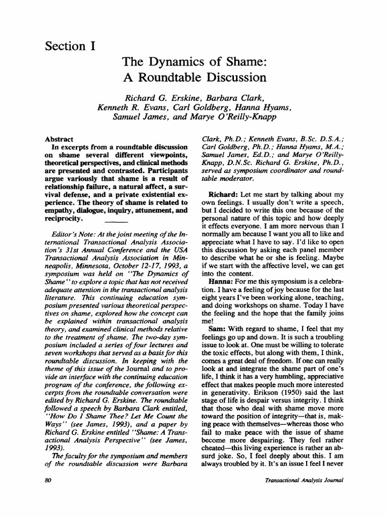 Dynamics of Shame Round Table | PDF | Psychotherapy | Shame