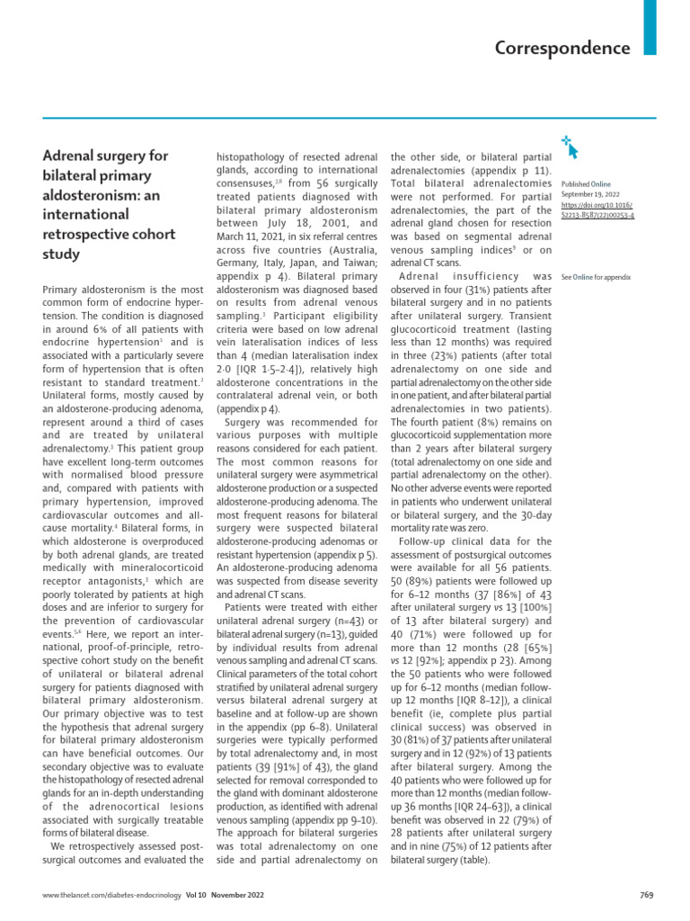 Adrenal Surgery For Bilateral Primary Aldosteronis | PDF | Adrenal ...