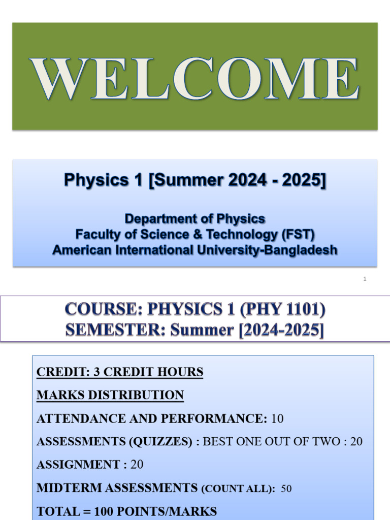 Physics 1 Course Outline Summer 2024 | PDF | Velocity | Euclidean Vector