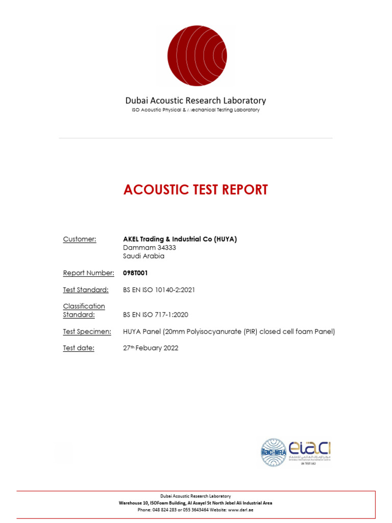 Acoustic Laboratory Test Report - Sound Insulation Test - DARL - Issue ...