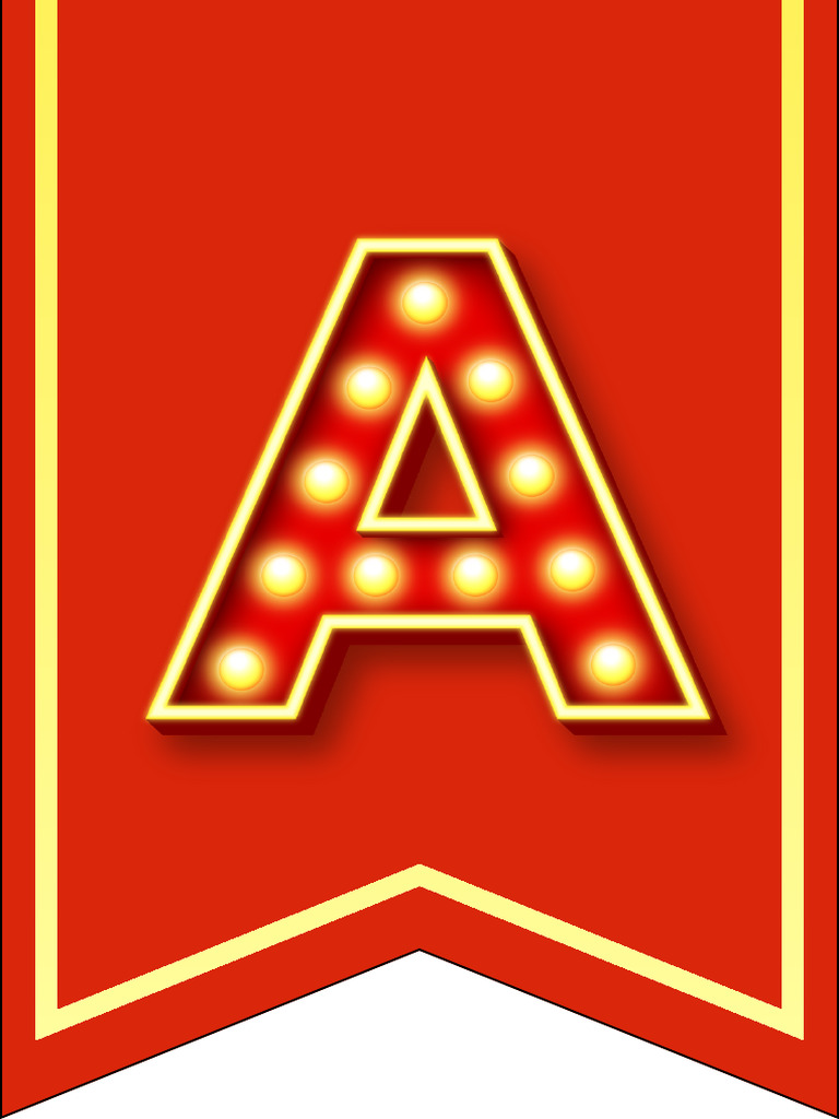 Red Yellow Neon Glow Bulb Alphabet Letter Bunting Party Flag Document | PDF