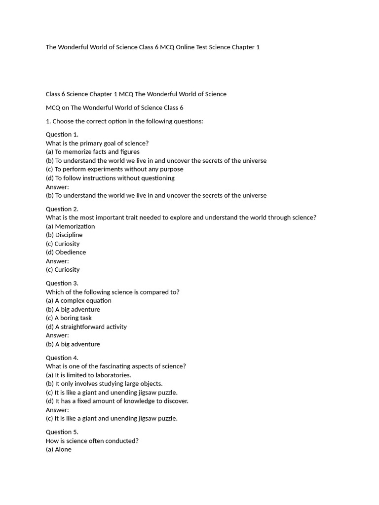 Class 6 Science MCQs: Chapter 1 | PDF