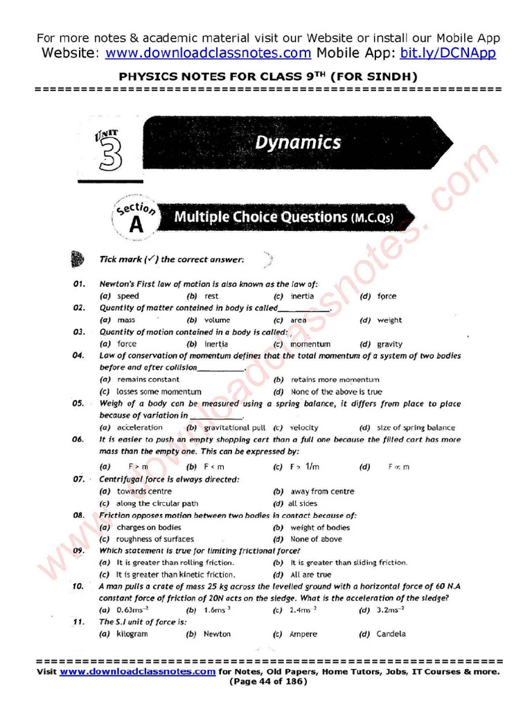 Sindh Class 9 Physics Notes Cha 3 | PDF
