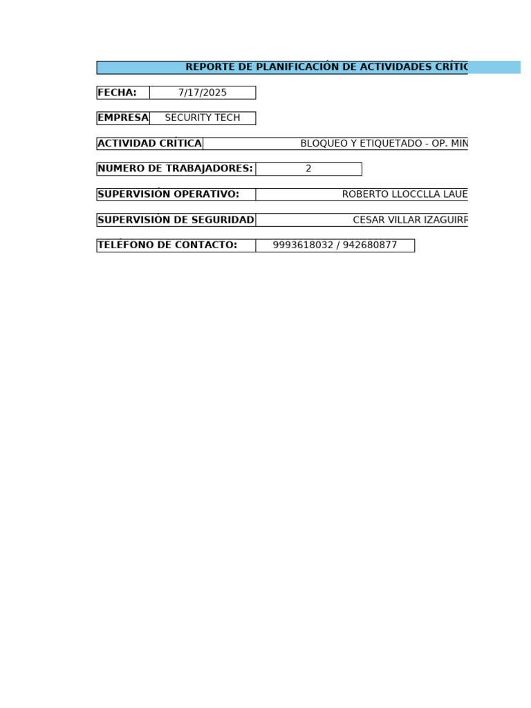 Reporte de Planificación de Actividades Críticas 17.07.25 CST | PDF