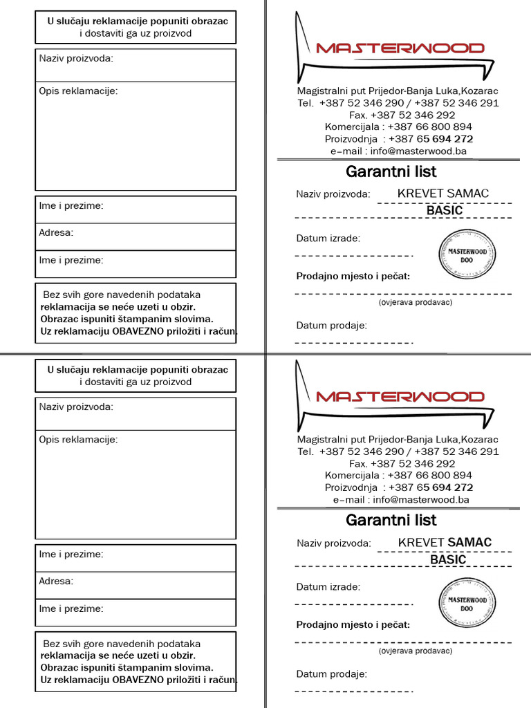 Garantni List Basic Samac | PDF
