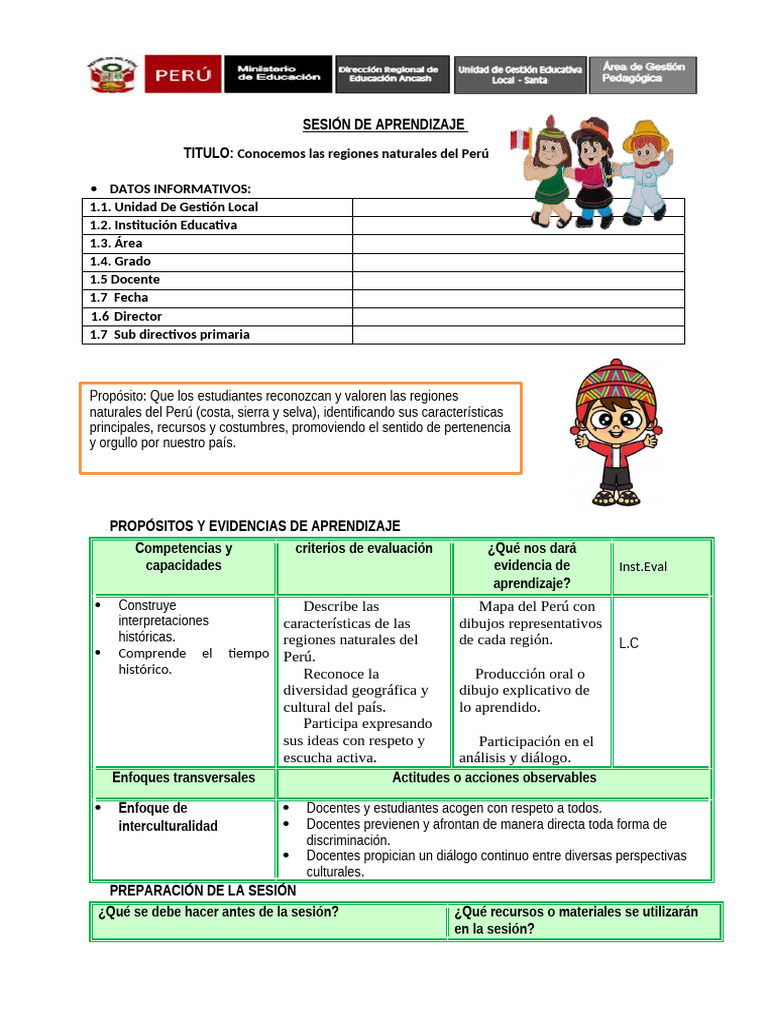 Las-3-Regiones-Sesion Primer Grado 003 | PDF | Aprendizaje | Enseñando