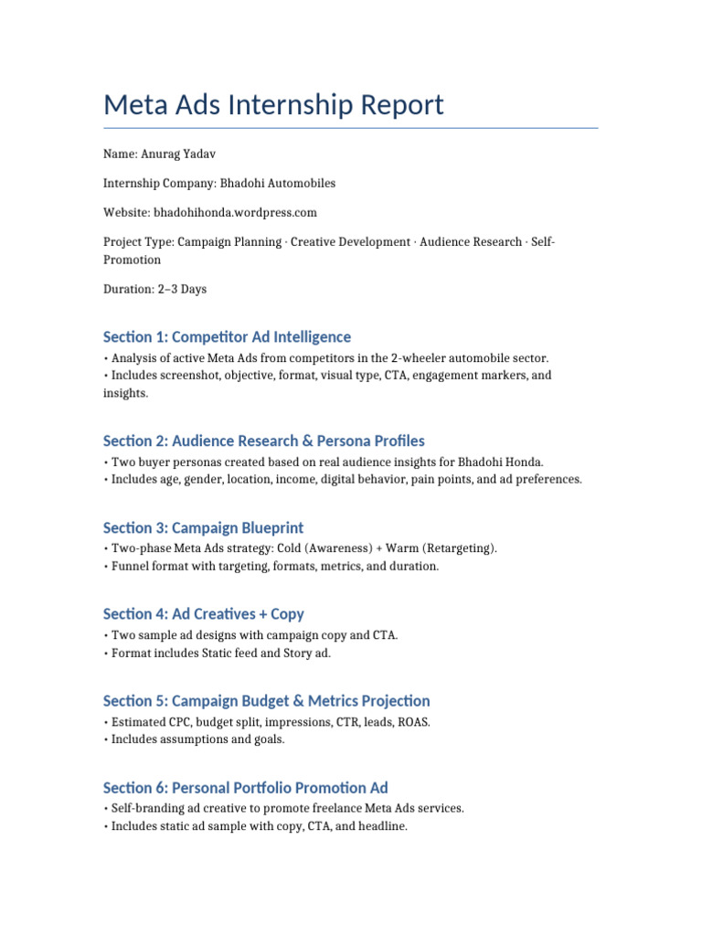 Meta Ads Internship Report Anurag Yadav v2 With Personas | PDF