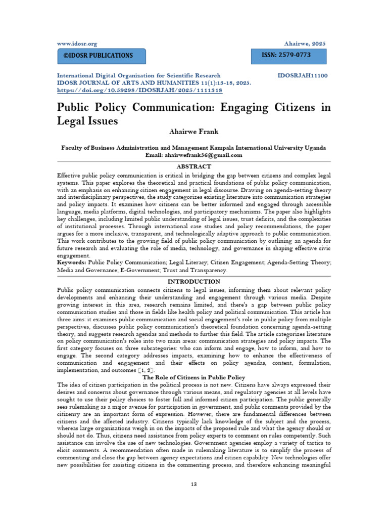 Public Policy Communication: Engaging Citizens in Legal Issues (WWW ...