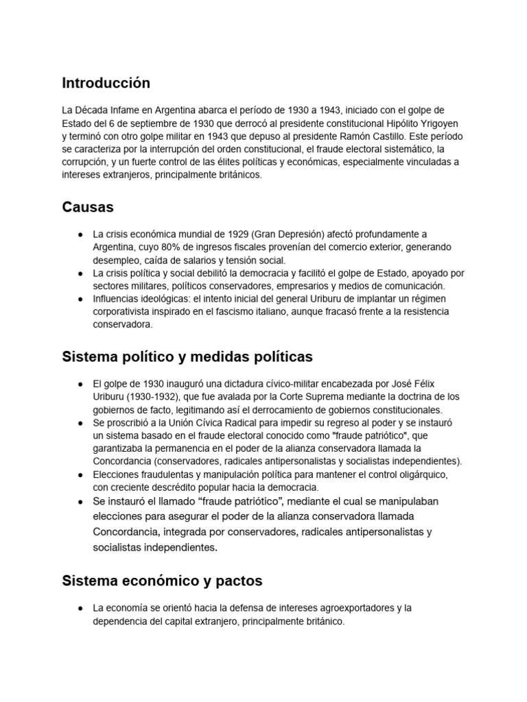 Información Sobre La Década Infame | PDF | Ciencias Políticas | Argentina