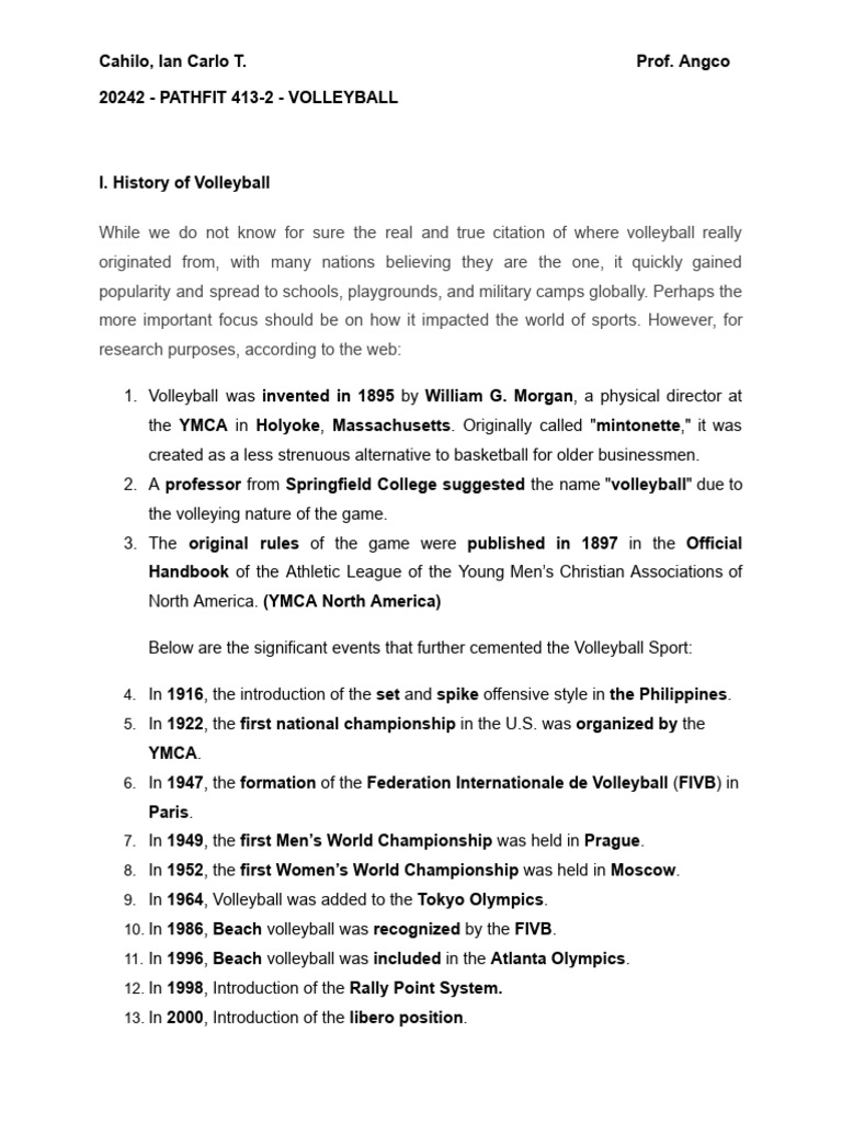 Cahilo - 20242 - Pathfit 413-2 - Volleyball | PDF | Volleyball ...