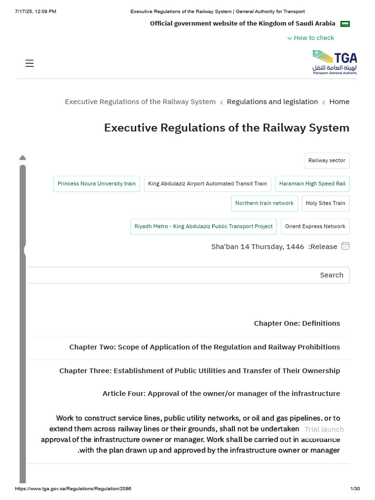Executive Regulations of The Railway System - General Authority For ...