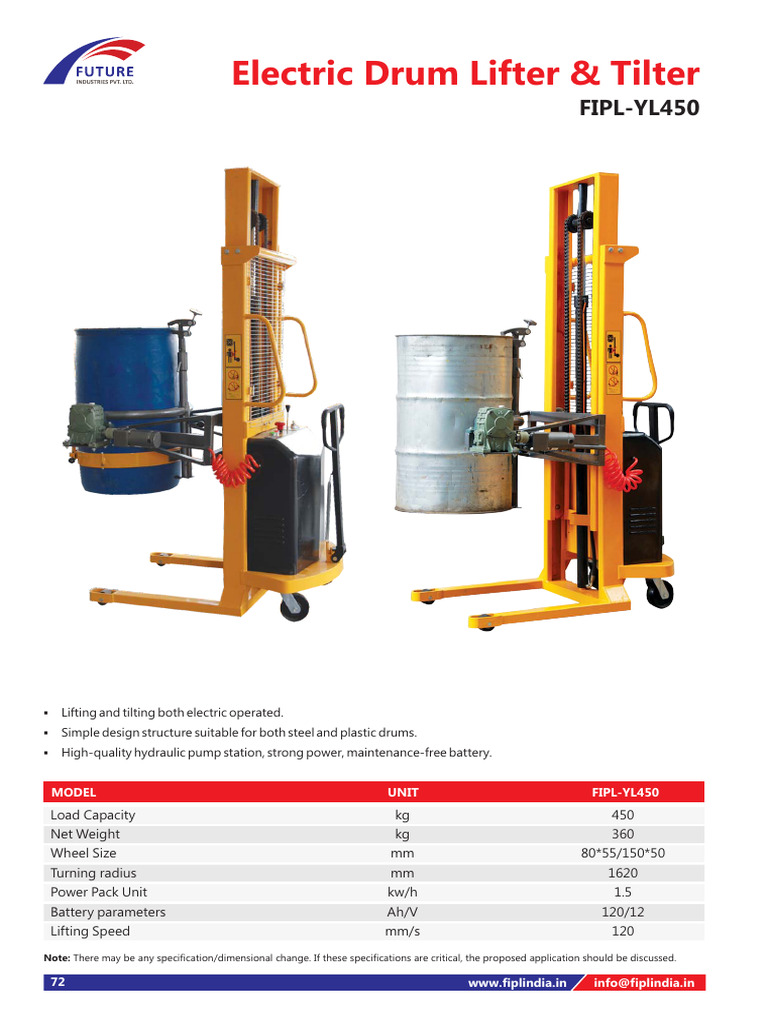 Electric Drum Lifter & Tilter FIPL-YL450 | PDF