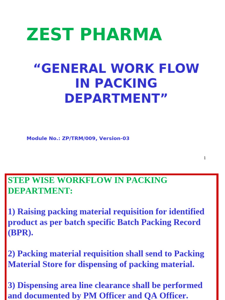 ZP - trm.009, Ver.01 (Packing Department Work Flow) | PDF