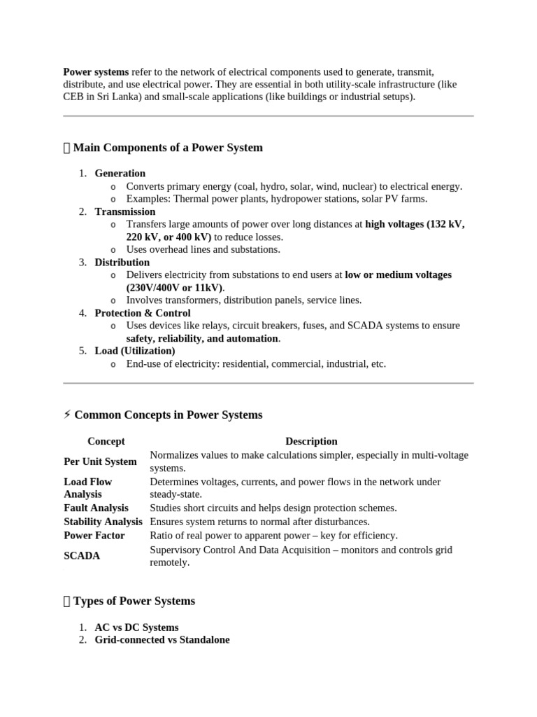 Overview of Power Systems Components | PDF
