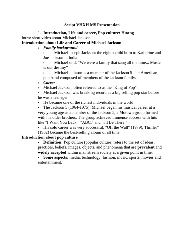 Script VHXH M Presentation | PDF | Michael Jackson | Popular Culture