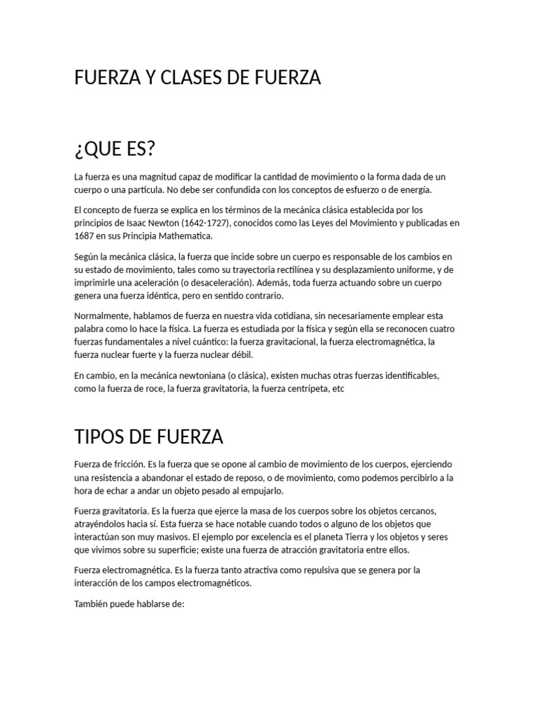 Fuerza y Clases de Fuerza | PDF | Fuerza | Gravedad