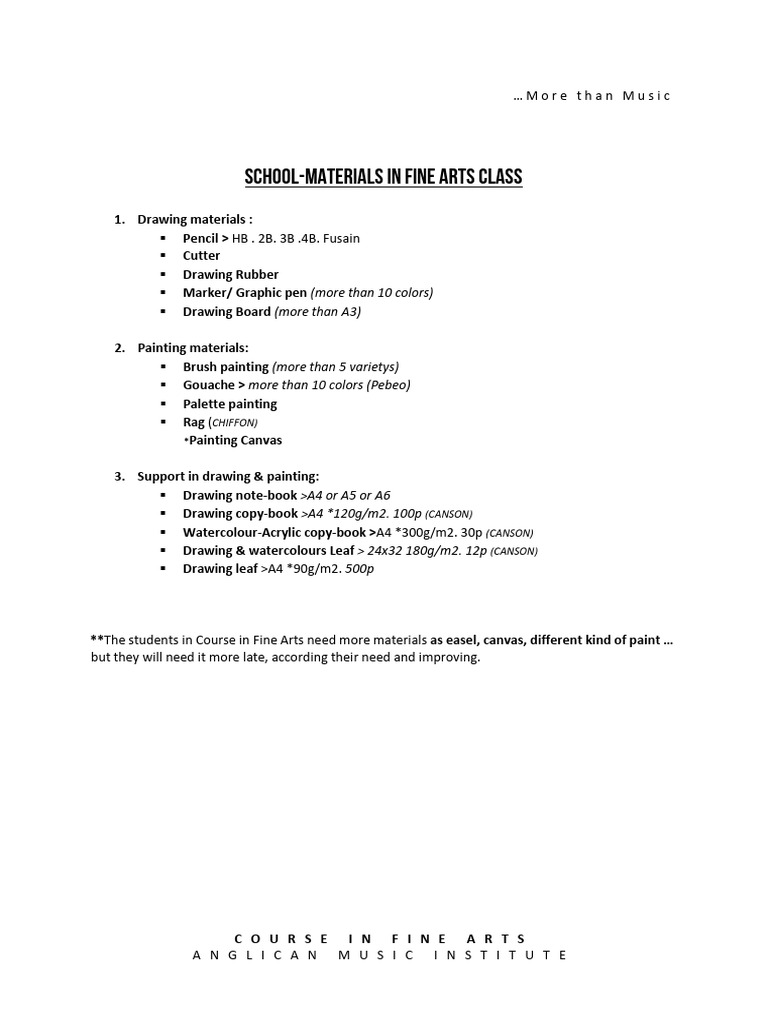 Material in Fine Arts Courses | PDF