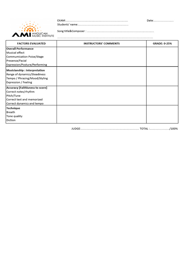 Music Performance Evaluation Form | PDF