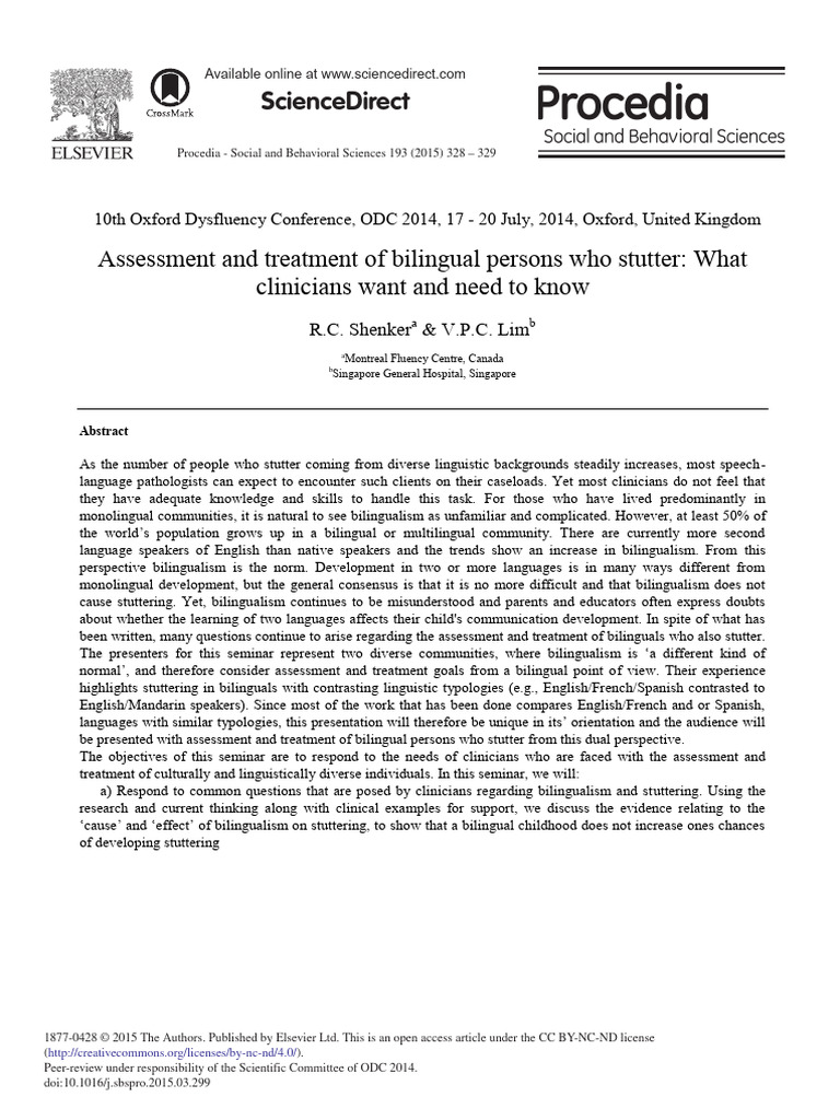 Bilingual Stuttering: Assessment & Treatment | PDF | Multilingualism ...
