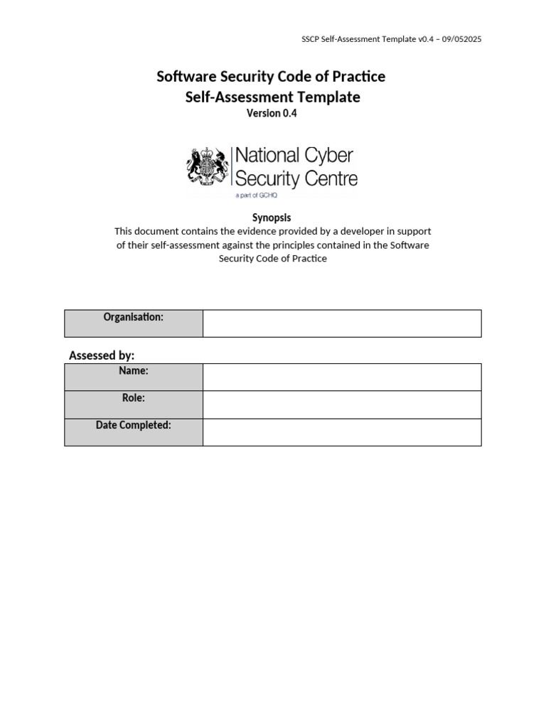 Software Security Code of Practice Self Assessment Template | PDF ...