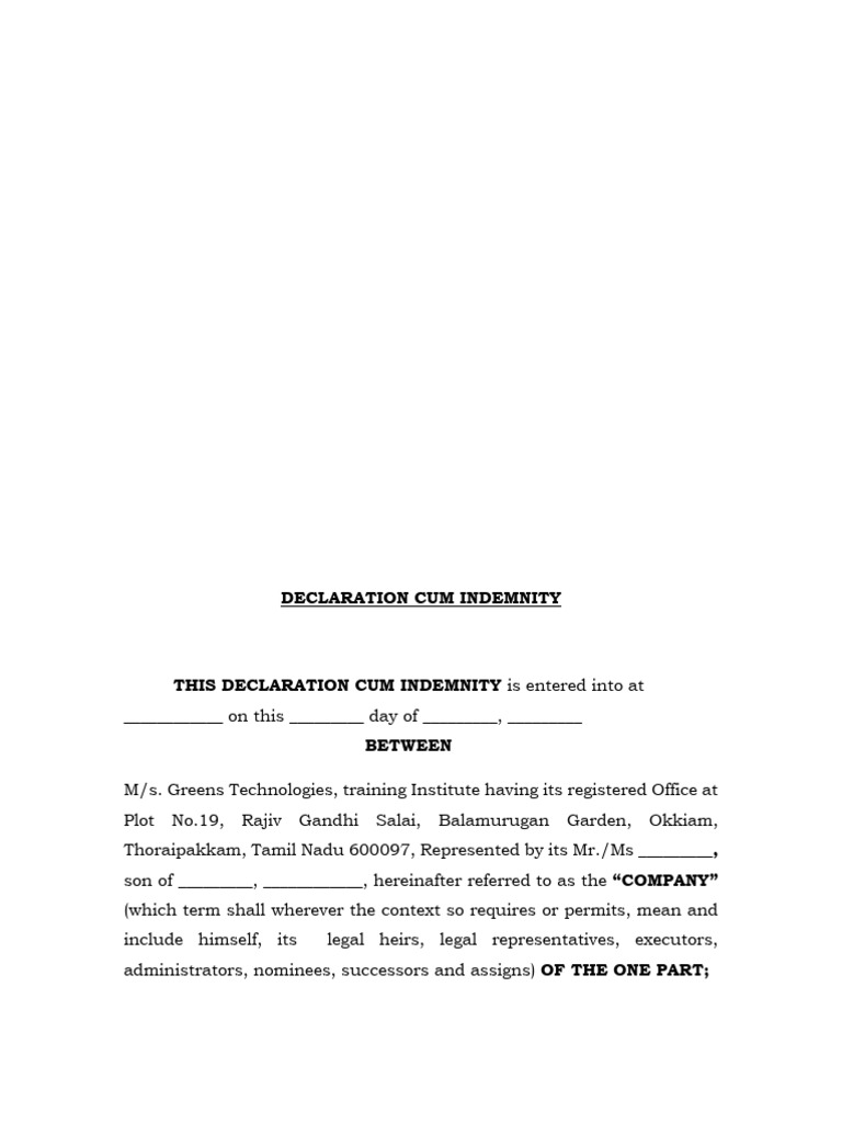 Declaration Cum Indemnity GreensTech | PDF | Indemnity | Justice