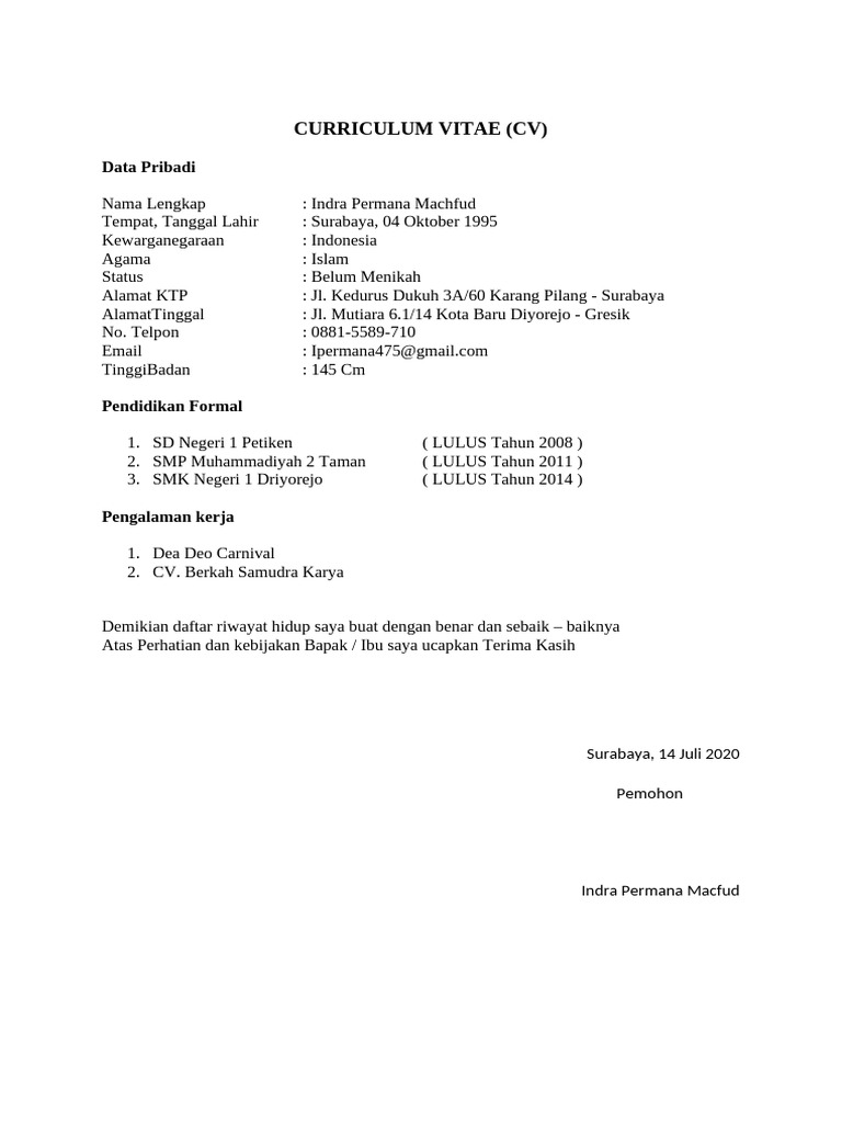 CV Indra Permana Machfud 2020 | PDF