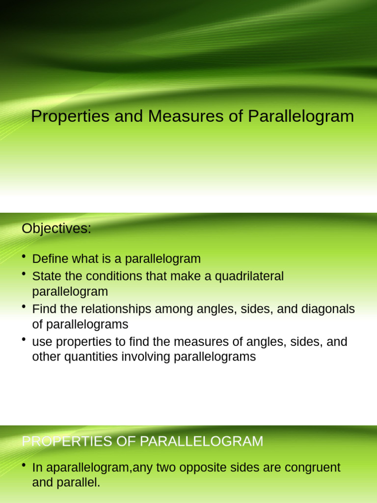 Properties and Measures of Parallelogram | PDF