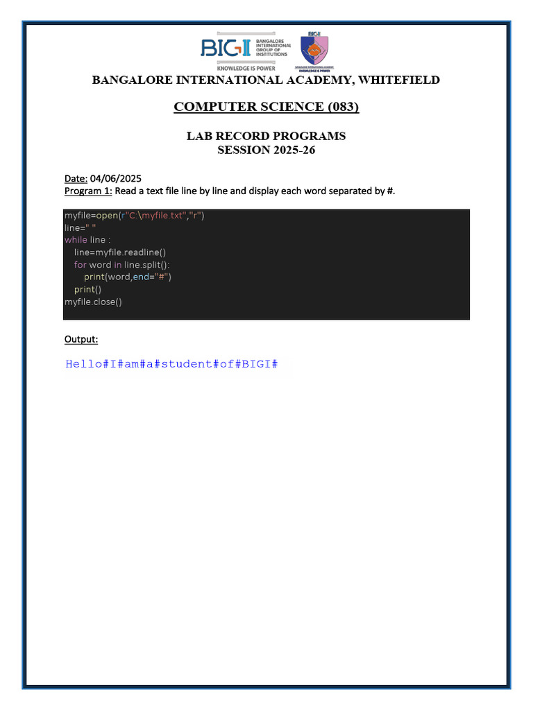Grade XII Computer Lab Record 2025 Prog1-15 | PDF | Computing ...