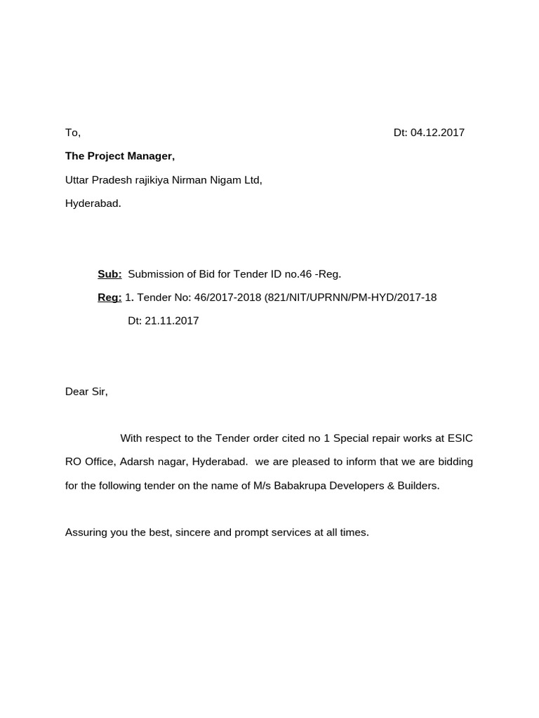 Bid Submission for Tender ID 46 | PDF