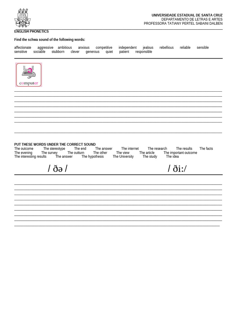 English Phonetics: Schwa Sound Exercise | PDF