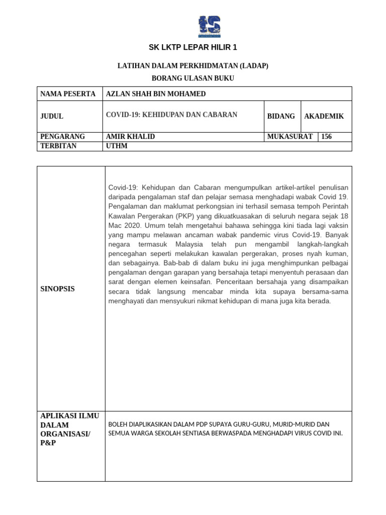 Borang Ulasan Buku SPLKPM - Azlan 2025 | PDF