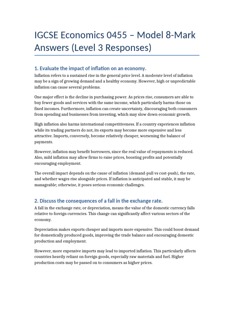 IGCSE Economics: 8-Mark Model Answers | PDF | Inflation | Subsidy