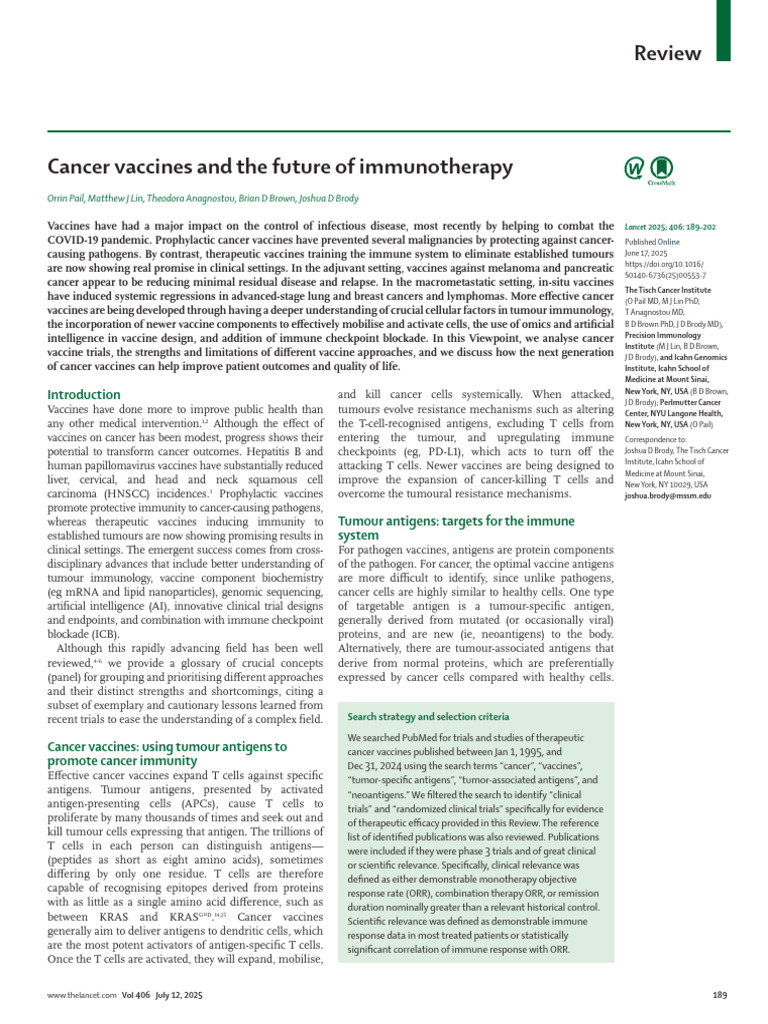 Future of Cancer Vaccines in Immunotherapy | PDF | Antigen | T Cell